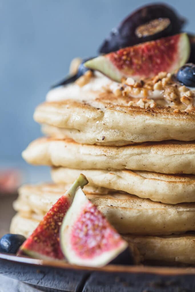 Fluffy Yogurt Pancakes with Figs {Dairy-Free} - Vibrant plate