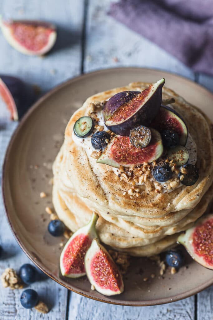 Fluffy Yogurt Pancakes with Figs {Dairy-Free} - Vibrant plate