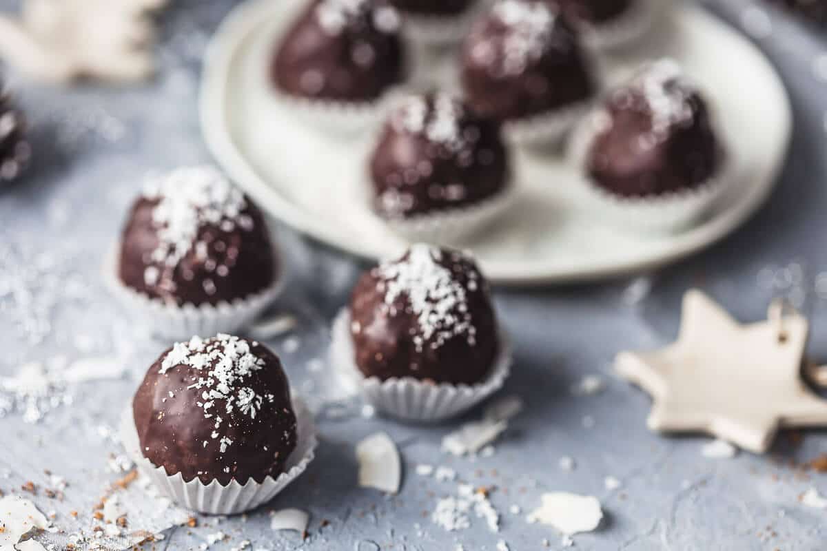 Dark Chocolate Coconut Truffles {Vegan} - Vibrant plate