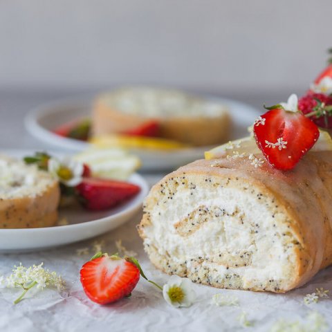 Creamy Lemon Poppy Seed Roulade - Vibrant plate