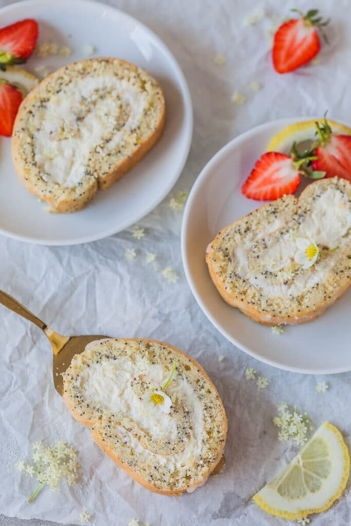 Creamy Lemon Poppy Seed Roulade - Vibrant plate
