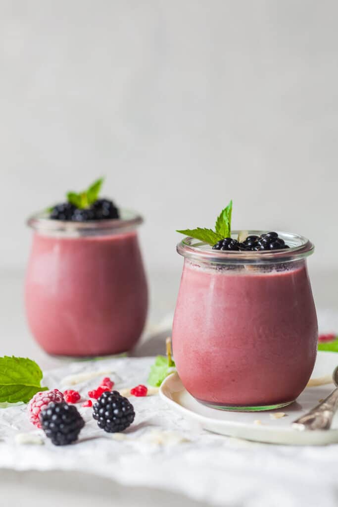 Blackberry Coconut Vegan Panna Cotta - Vibrant plate
