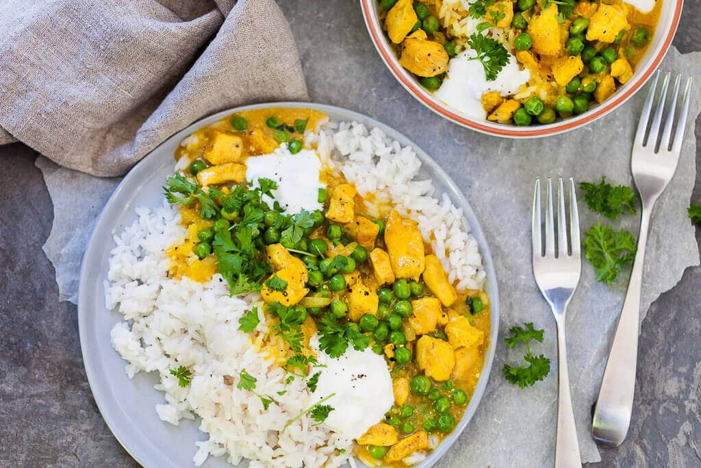 Easy Chicken Curry with Fluffy Rice - Vibrant plate