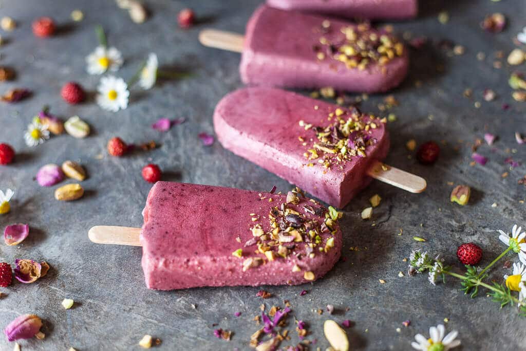 Wild Strawberries Coconut Milk Popsicles {Vegan} - Vibrant plate
