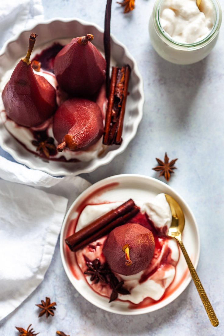Spiced Red Wine Poached Pears - Vibrant plate