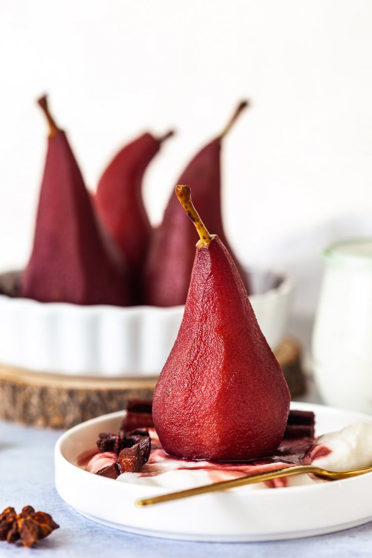 Spiced Red Wine Poached Pears - Vibrant plate