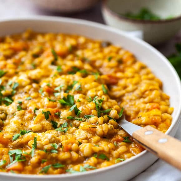Pearl Barley and Pumpkin Risotto - Vibrant plate