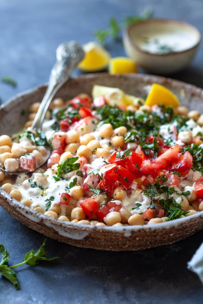 Chickpea Salad with Yogurt Tahini Dressing - Vibrant plate