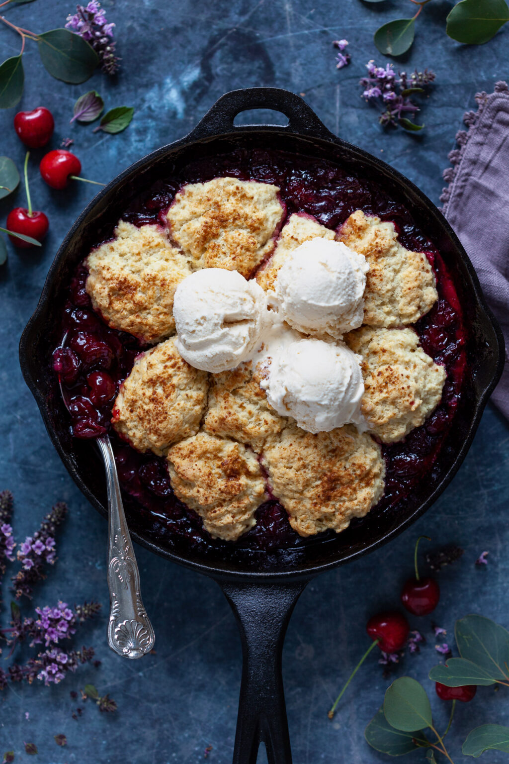 Easy Vegan Cherry Cobbler - Vibrant plate