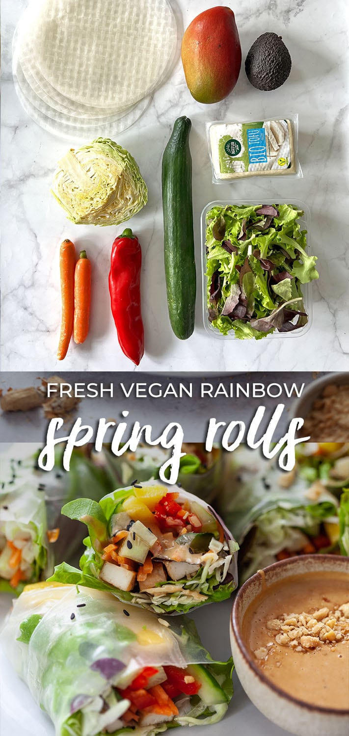 Fresh Vegan Rainbow Spring Rolls - Vibrant plate