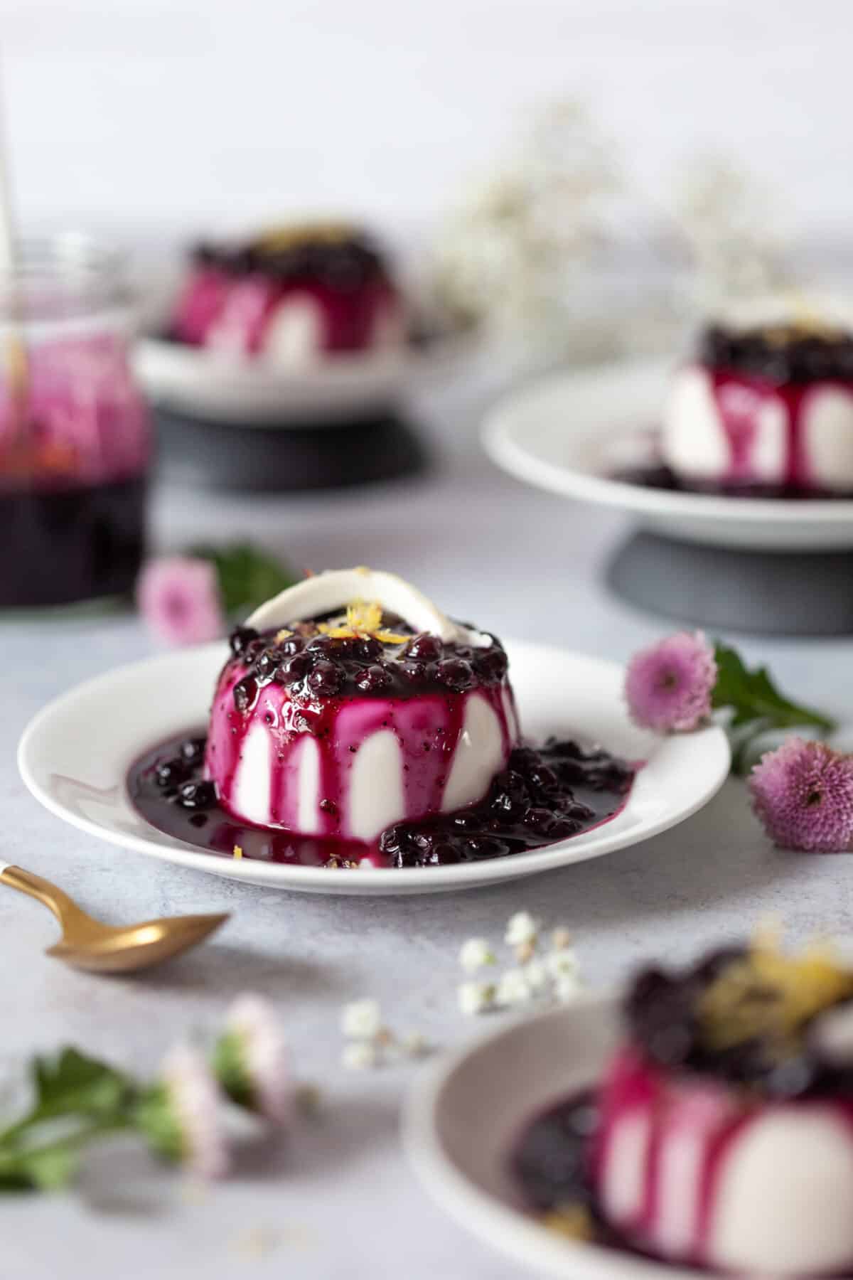 Vegan Panna Cotta with Blueberries - Vibrant plate