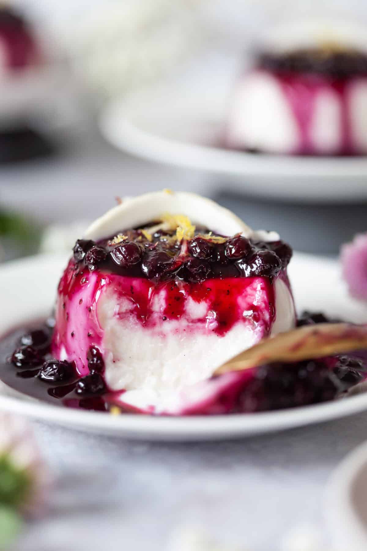 Vegan Panna Cotta with Blueberries - Vibrant plate