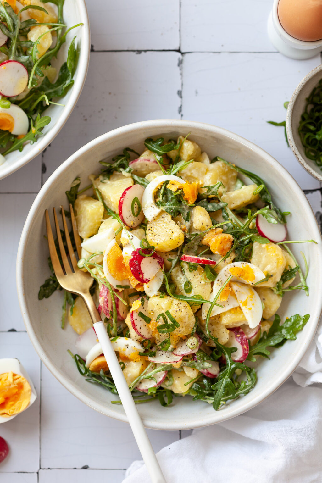 Spring Potato Salad with Eggs - Vibrant plate