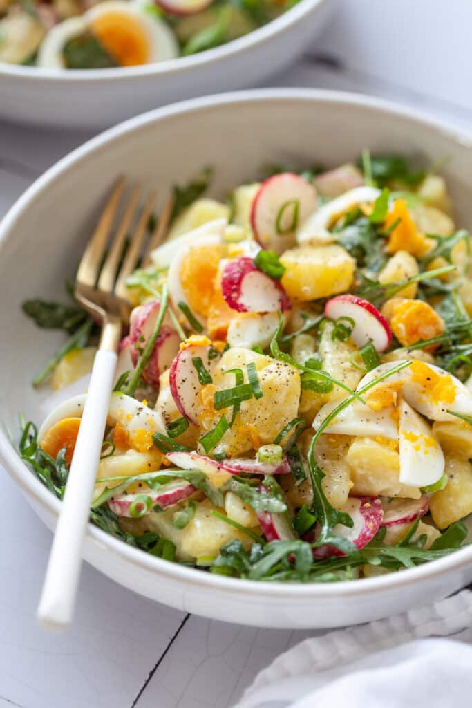 Spring Potato Salad with Eggs - Vibrant plate