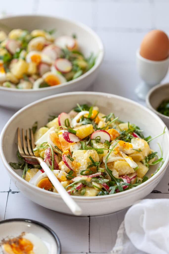 Spring Potato Salad with Eggs - Vibrant plate