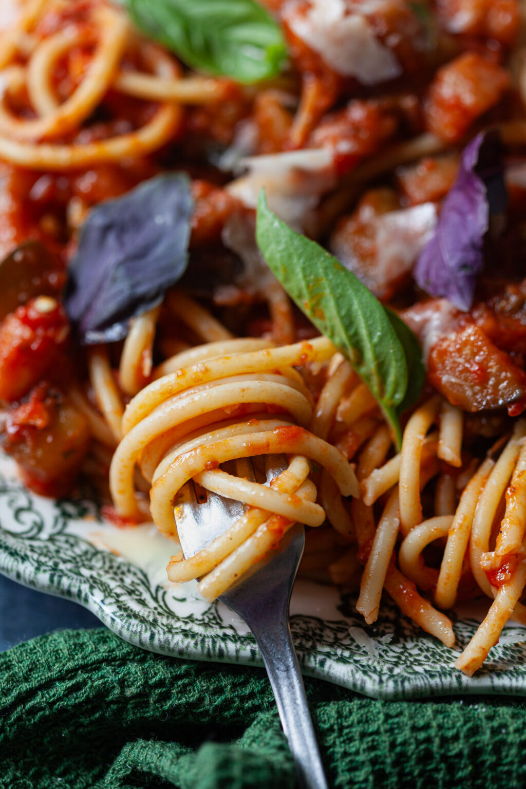 Easy Pasta alla Norma (Sicilian Eggplant Pasta) - Vibrant plate