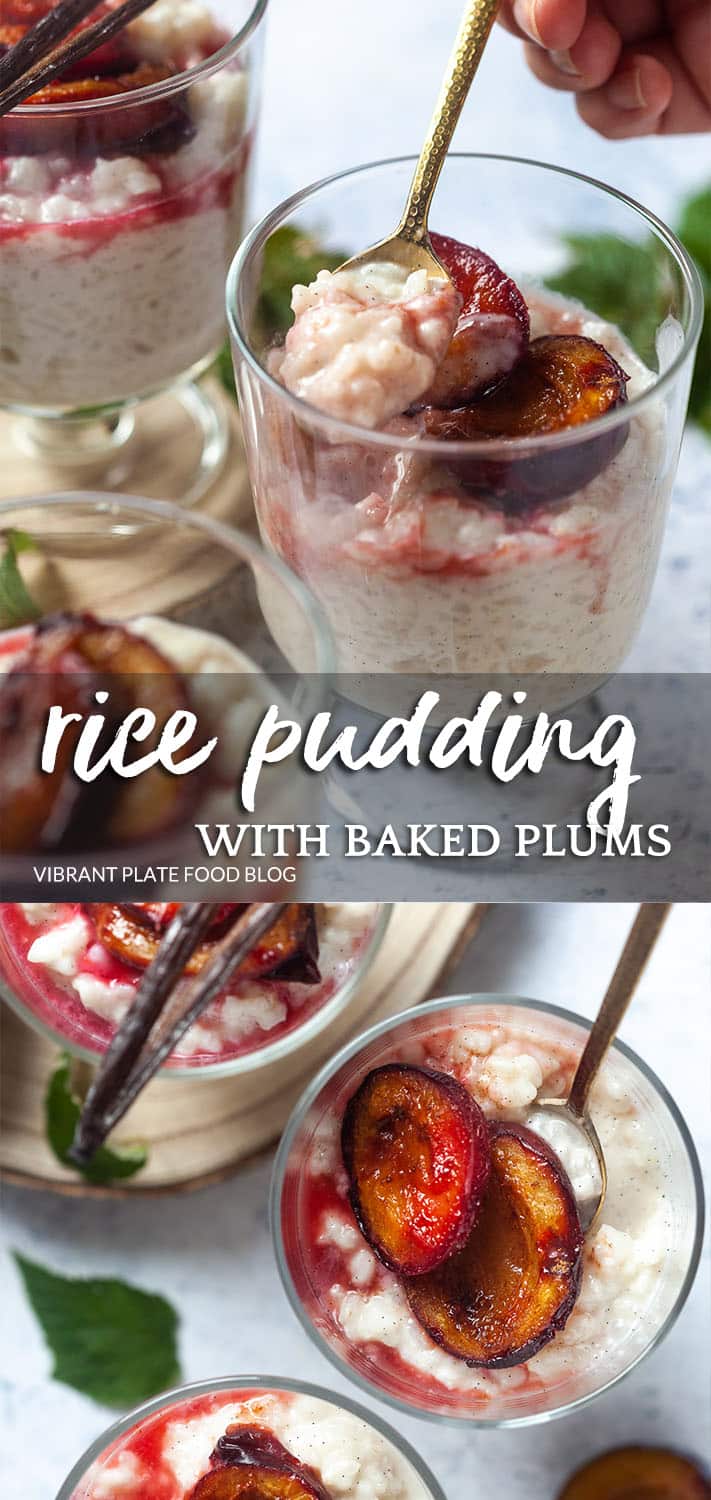 Rice Pudding with Baked Plums - Vibrant plate
