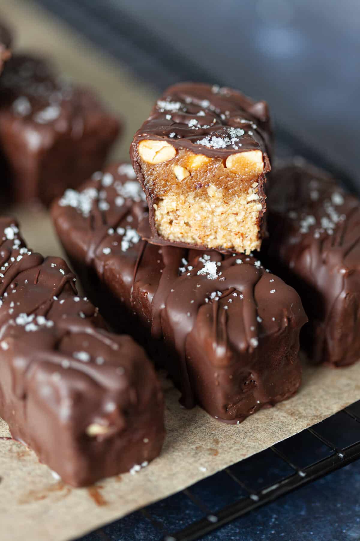 Homemade Vegan Snickers Bars - Vibrant plate