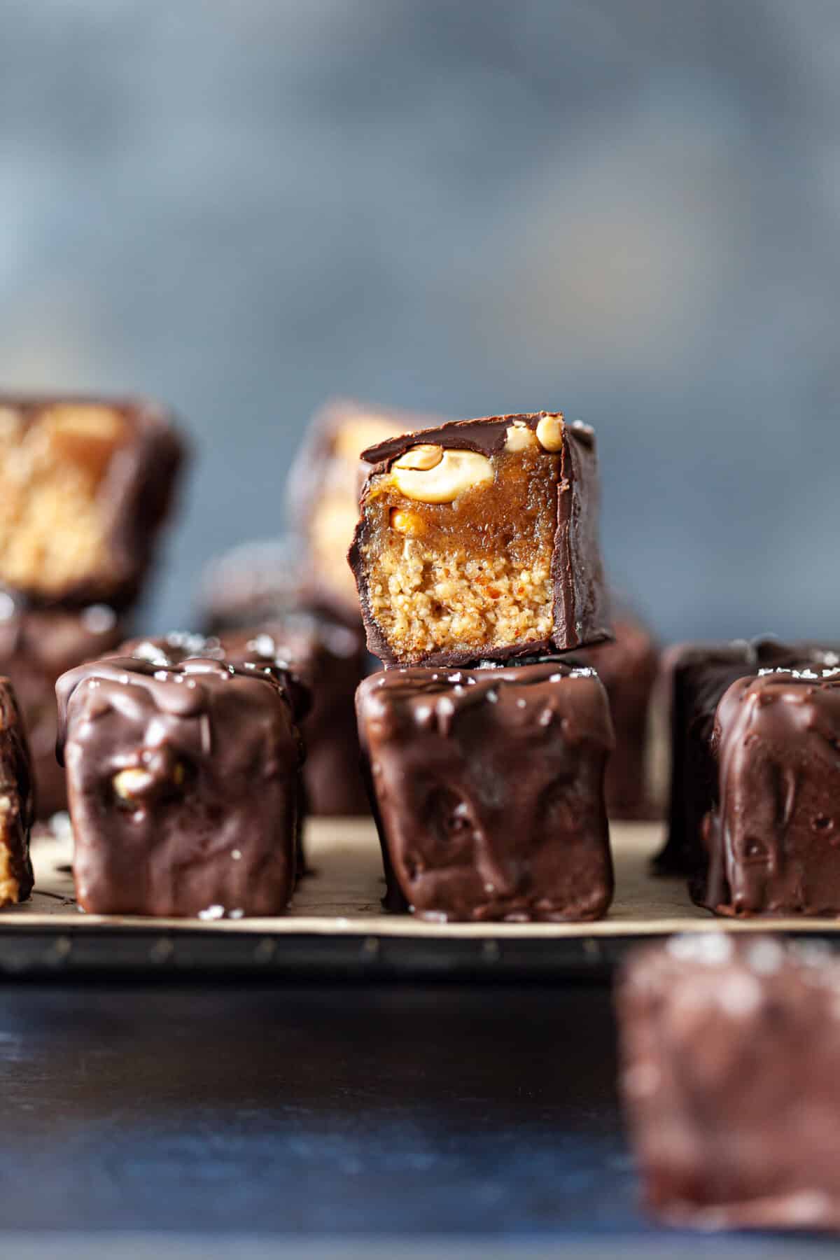 Homemade Vegan Snickers Bars - Vibrant plate