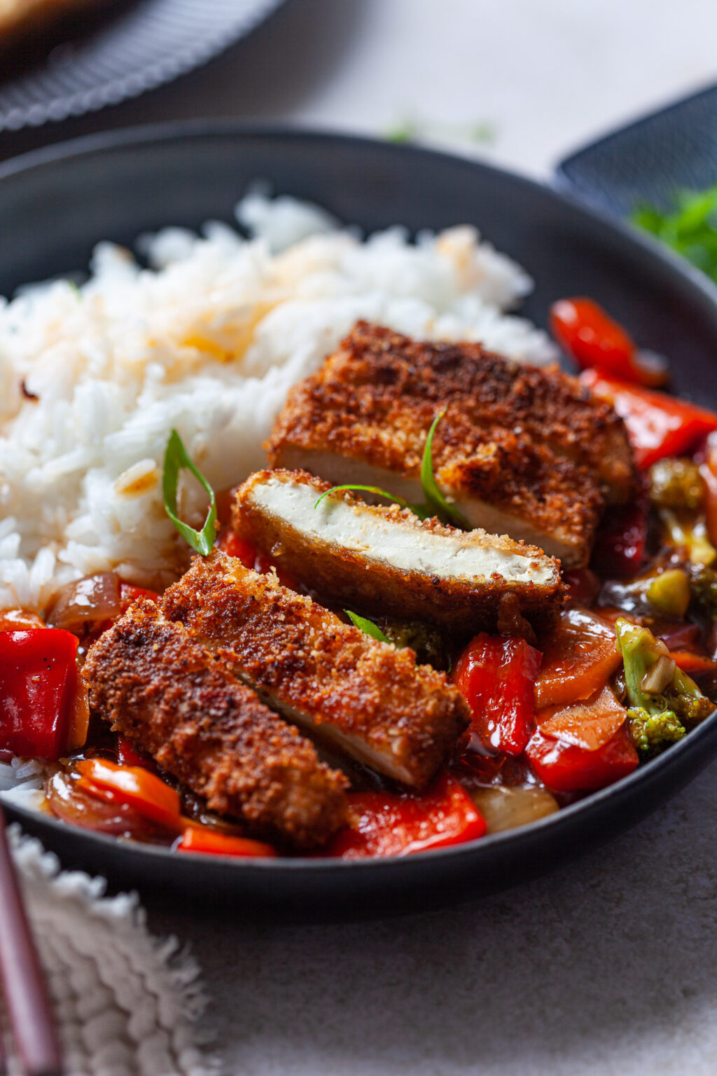 Crispy Fried Tofu Steak - Vibrant plate