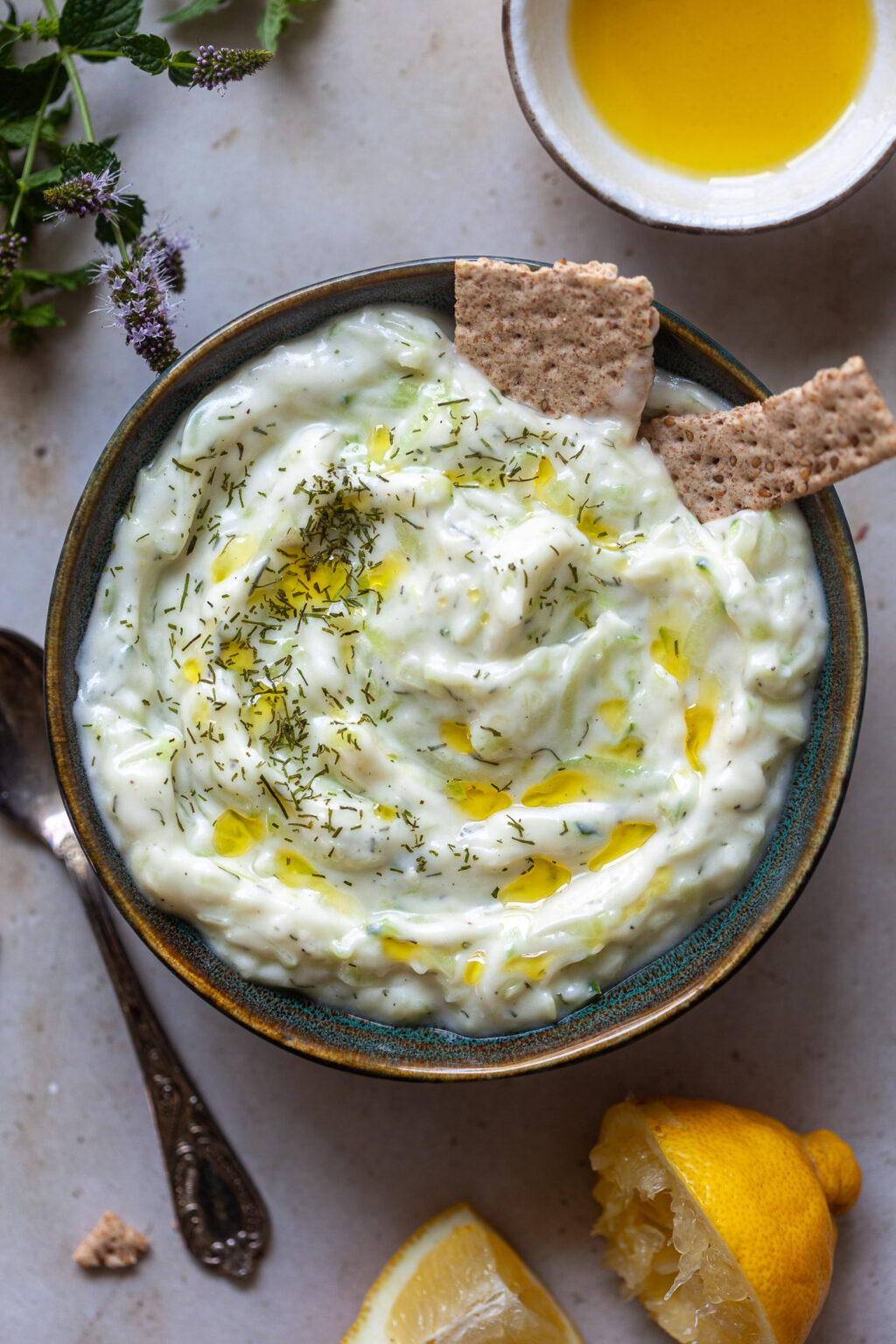 Homemade Vegan Tzatziki - Vibrant plate