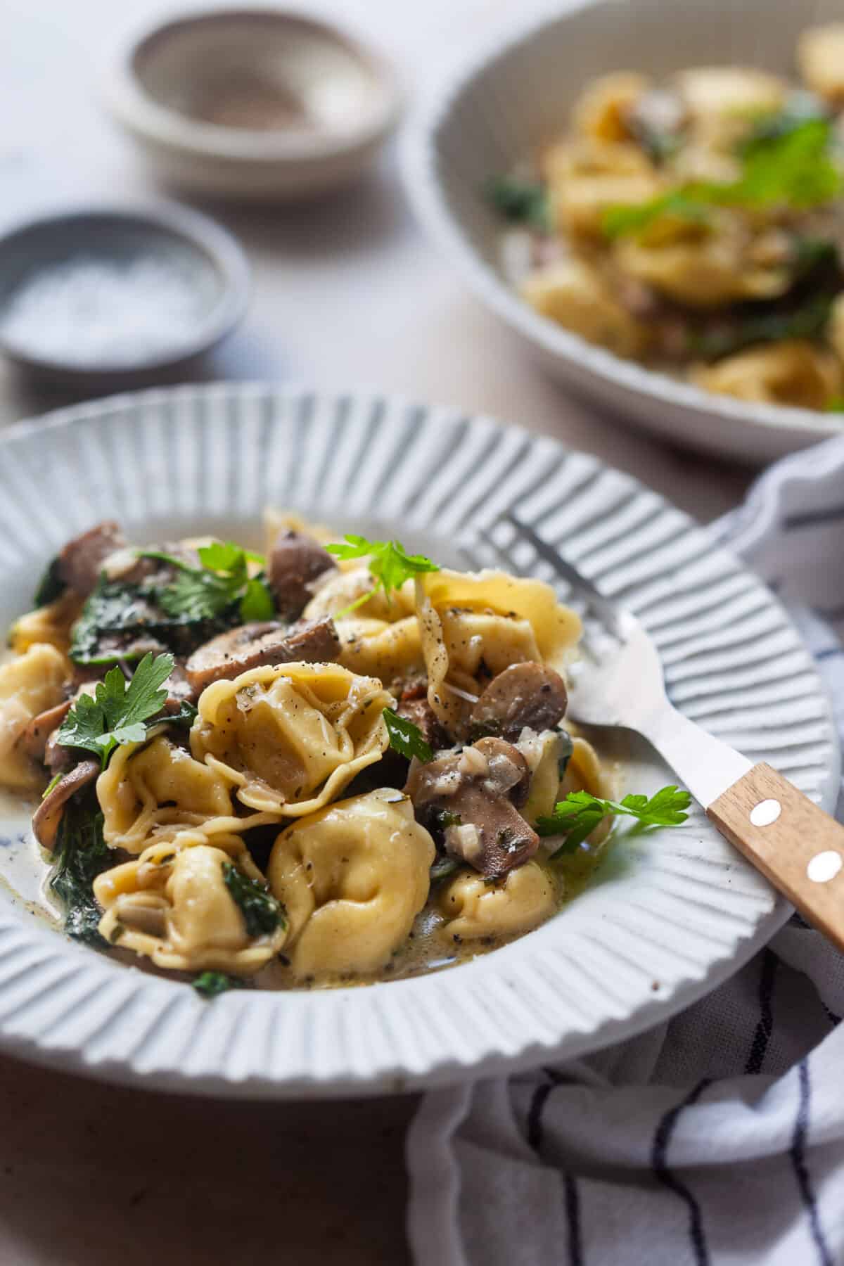 One-Pot Creamy Mushroom Tortellini - Vibrant plate