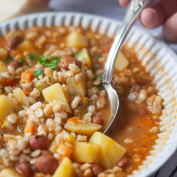 Vegan One-Pot Barley Stew - Vibrant plate