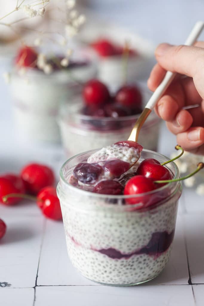 Chia Pudding with Cherry Compote - Vibrant plate