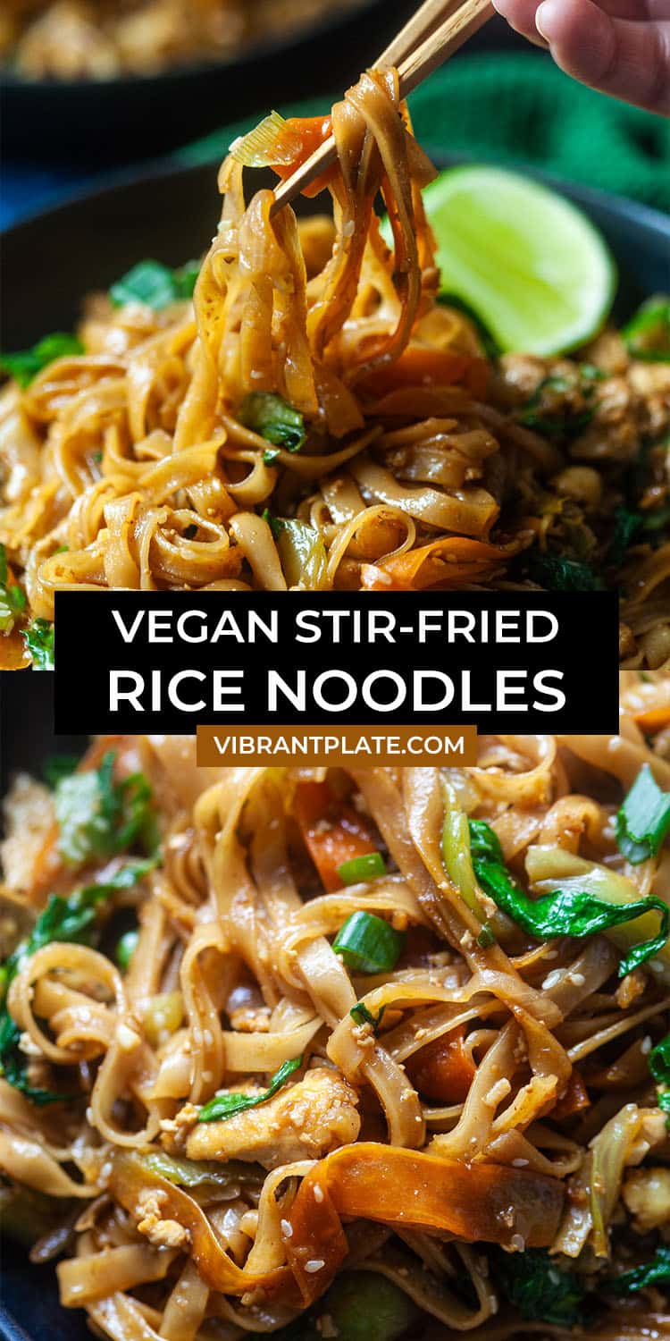Vegan Stir-Fried Rice Noodles with Tofu - Vibrant plate
