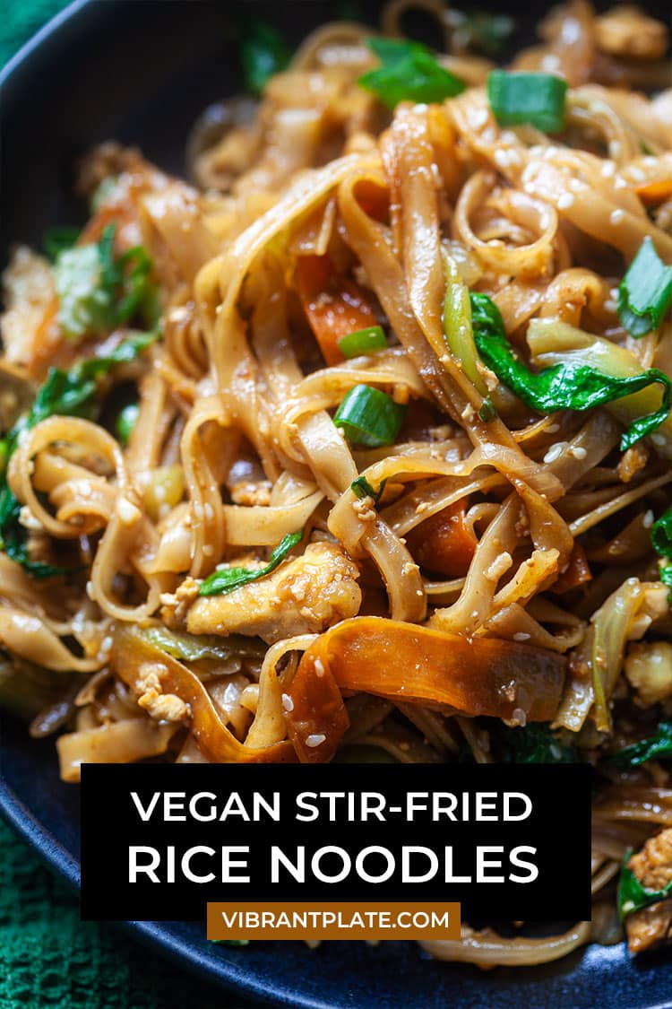 Vegan Stir-Fried Rice Noodles with Tofu - Vibrant plate