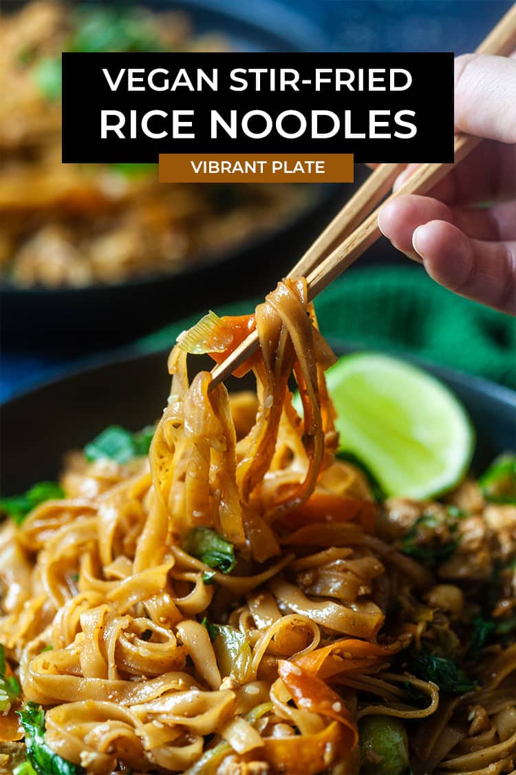 Vegan Stir-Fried Rice Noodles with Tofu - Vibrant plate