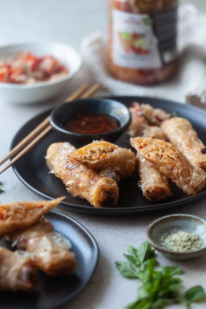 Vegan Spring Rolls with Mixed Salad - Vibrant plate