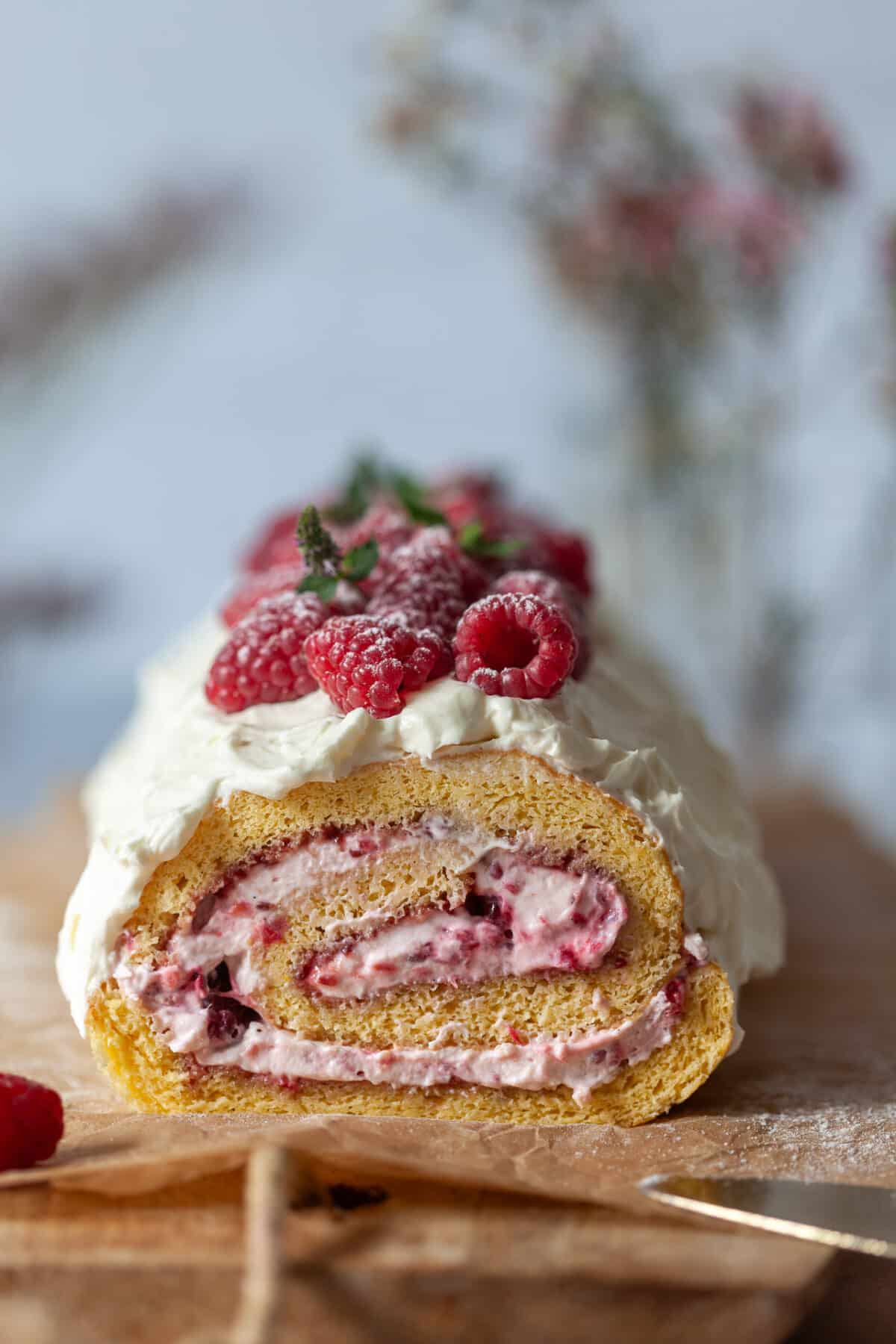 Raspberry Swiss Roll Cake - Vibrant plate