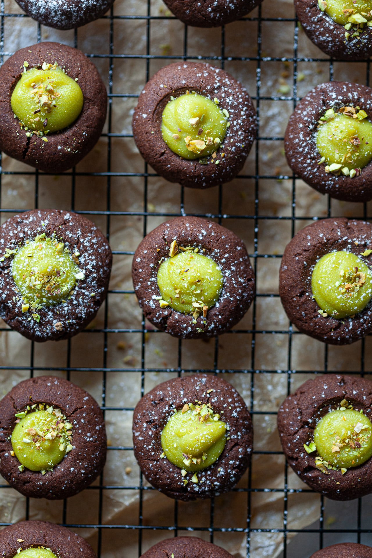 Chocolate Pistachio Thumbprint Cookies - Vibrant plate
